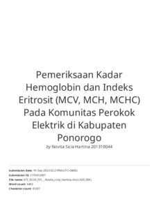 Pemeriksaan Kadar Hemoglobin dan Indeks Eritrosit (MCV, MCH, MCHC) pada ...