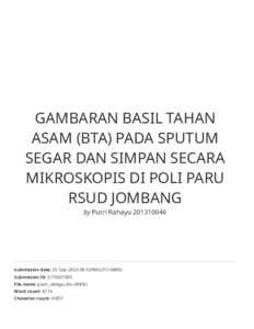 Gambaran Basil Tahan Asam (Bta) Pada Sputum Segar Dan Simpan Secara ...